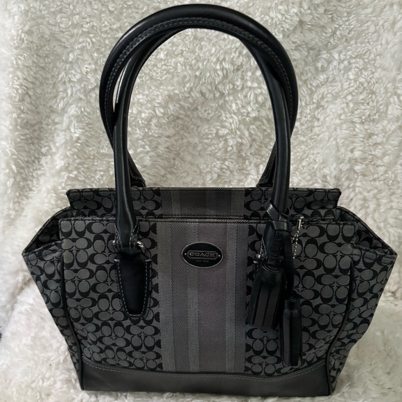Coach | Bags | Coach Legacy Signature Stripe Candace Carryall Black ...